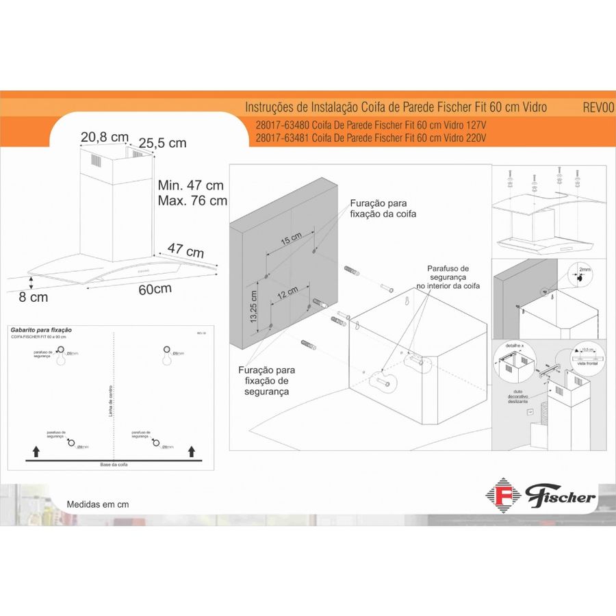 Coifa de Parede Fit 60cm Vidro 220V Fischer - Acal Home Center