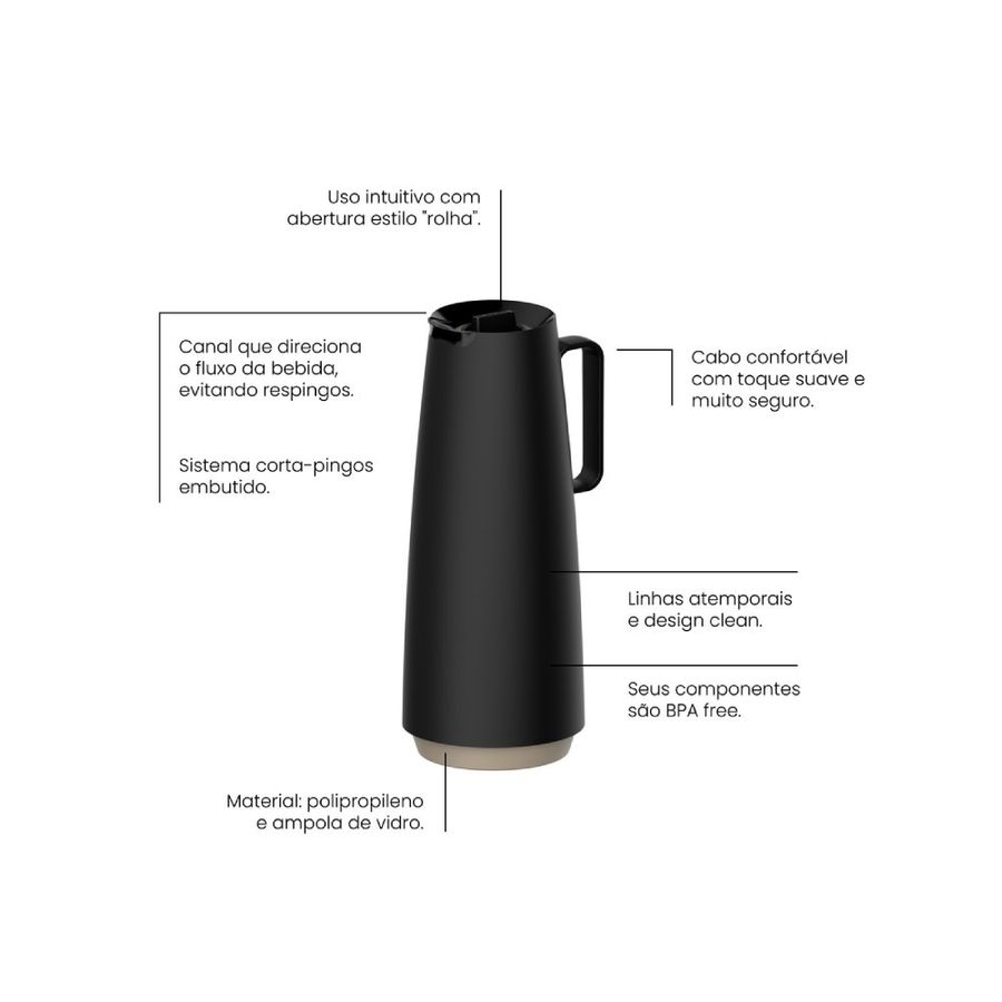 Bule Térmico 1L Preto Tramontina - Acal Home Center